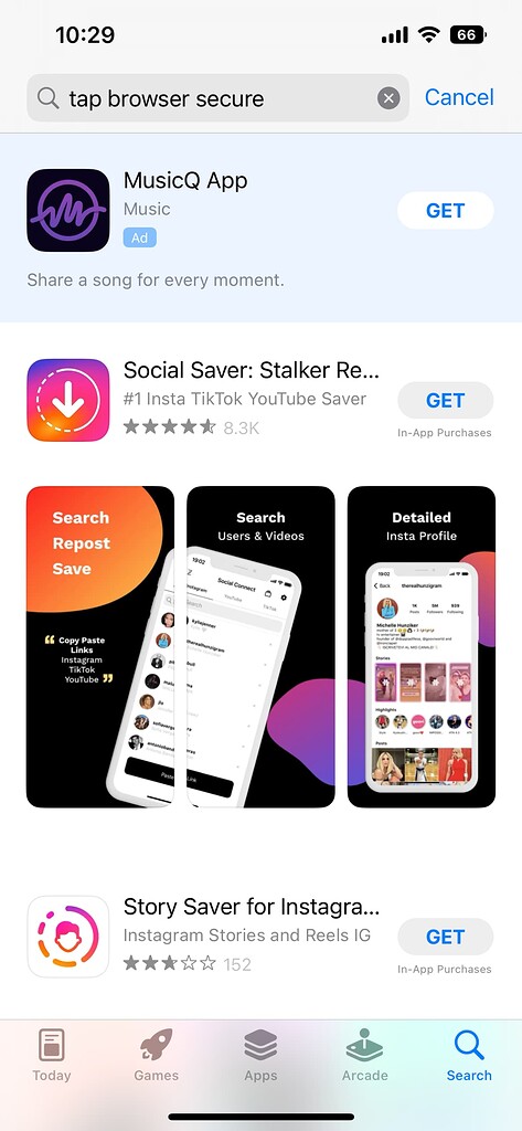 Tap browser app is not showing in app store ??? - iPhone Q&A - iRobinPro